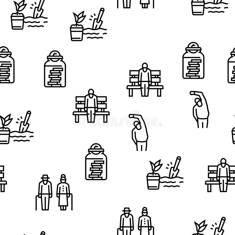 Elderly People Care Vector Seamless Pattern Stock Vector - Illustration ...
