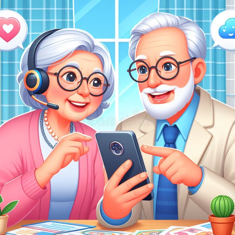 Elderly People Enjoy New Tech and Innovation Stock Illustration ...