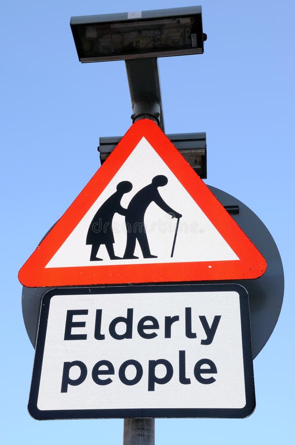 Elderly People Crossing Sign. Stock Photo - Image of white, signage ...