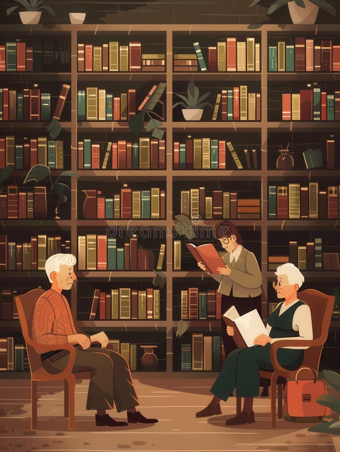 Elderly Individuals Engage in Reading and Studying within a Warm ...