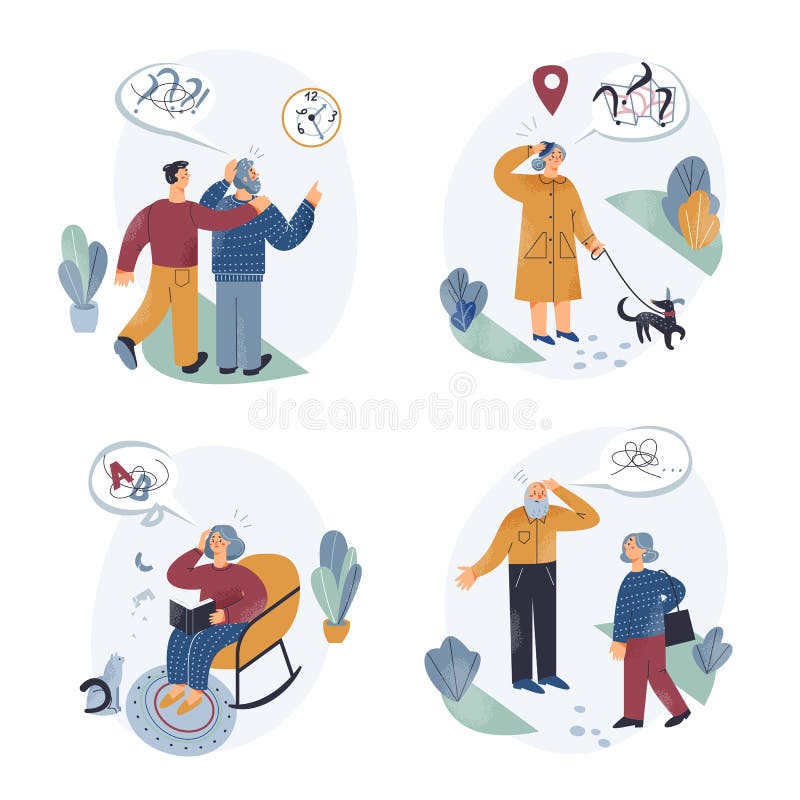Elderly People with Dementia Disease Set, Elder Woman and Man Suffering ... Elderly People with Dementia Disease Set, Elder Woman and Man Suffering ...