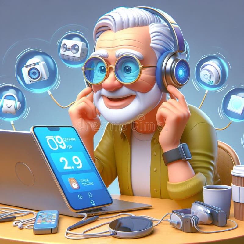 Elderly People Enjoy New Tech and Innovation Stock Illustration ...
