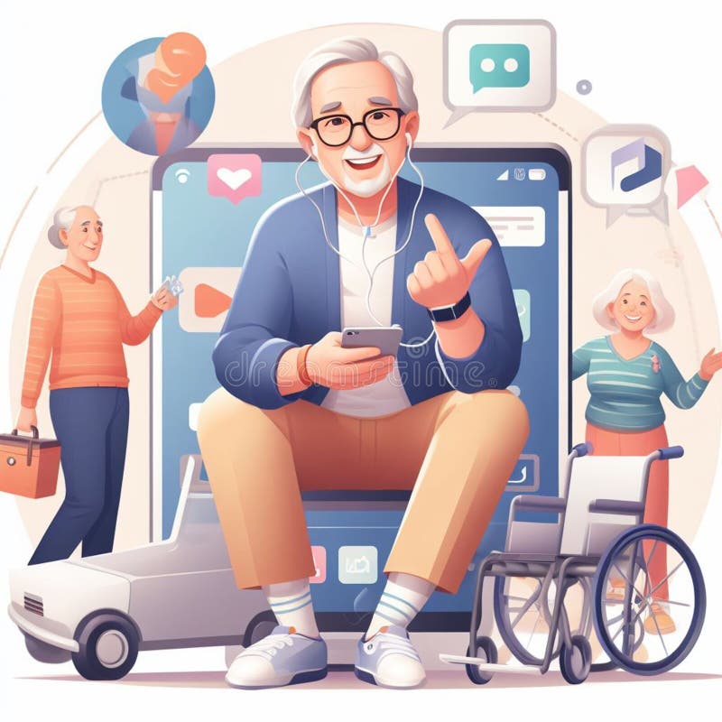 Elderly People Enjoy New Tech and Innovation Stock Illustration ...