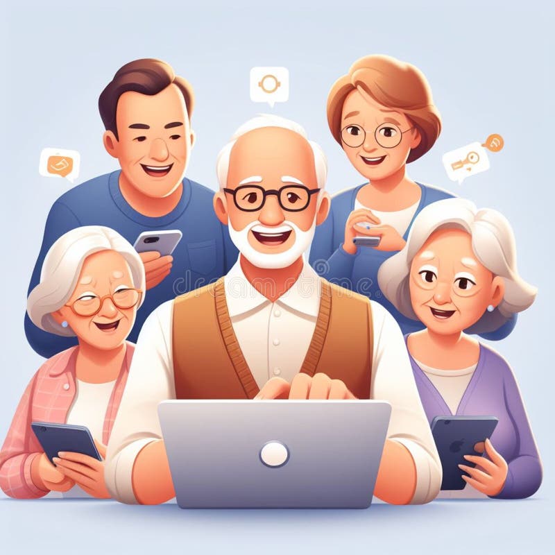 Elderly People Enjoy New Tech and Innovation Stock Illustration ...