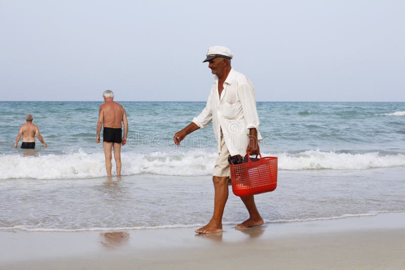 Elderly People Are Entering The Sea Old Men On The Beach Editorial Photography Image Of