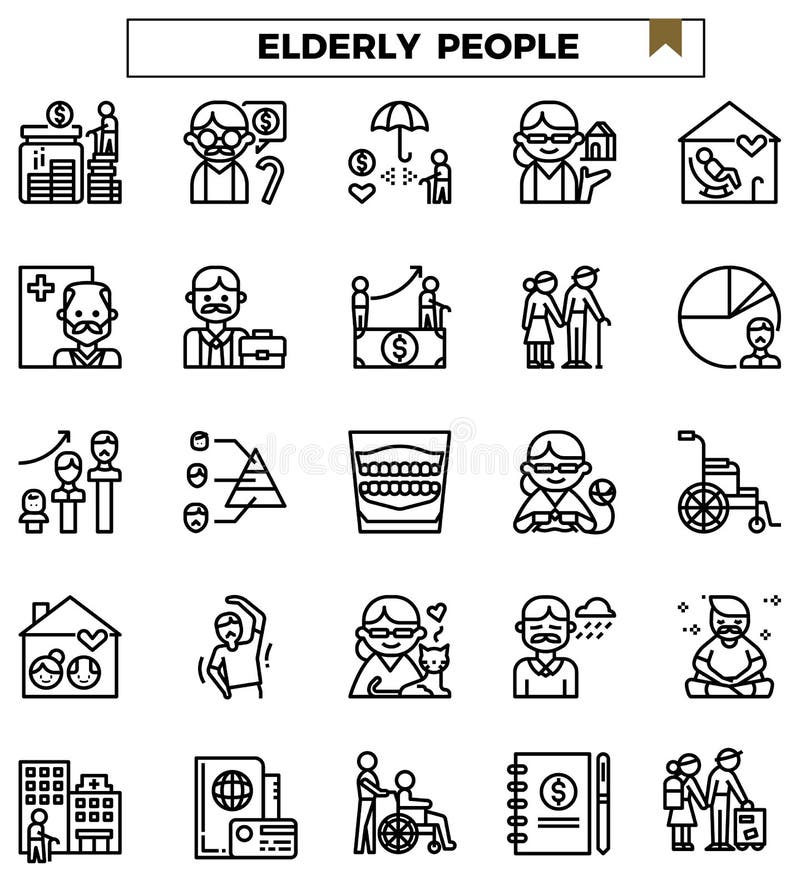 Elderly people icon set stock vector. Illustration of relationship ...