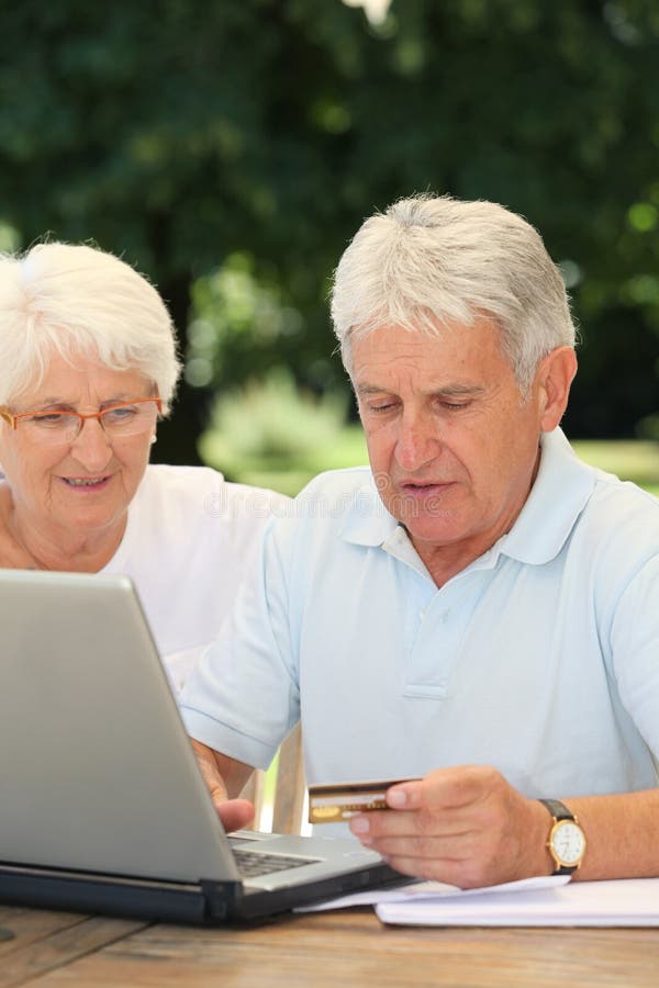 Elderly People Using Laptop Computer Stock Image - Image of closeup ...