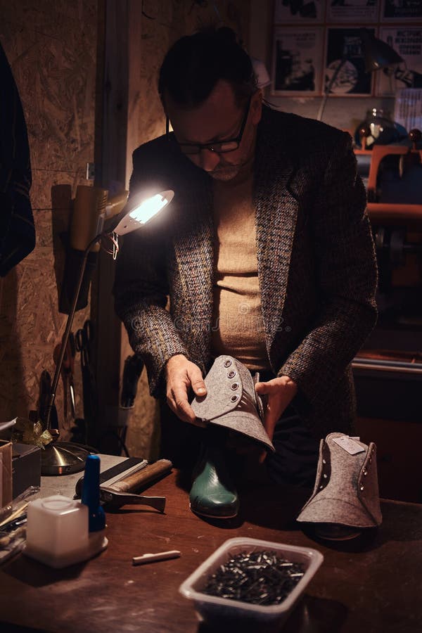 Bootmaker at Work - he Got a New Progect Stock Image - Image of master ...