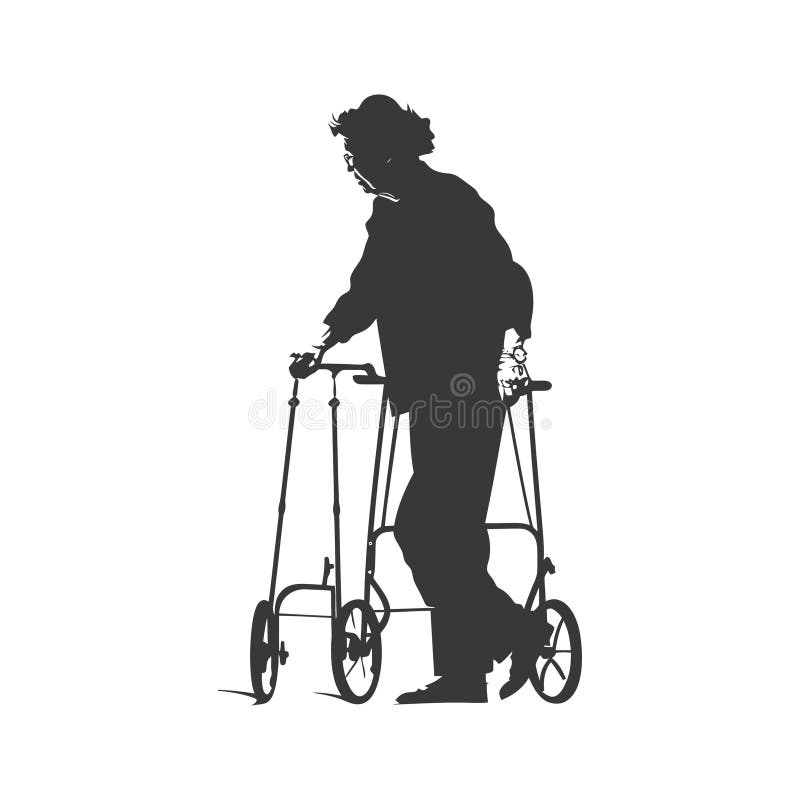 Silhouette of Elderly Person Using a Rolling Walker for Mobility ...