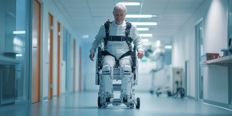 An Elderly Person Using a Robotic Exoskeleton for Mobility. this ...