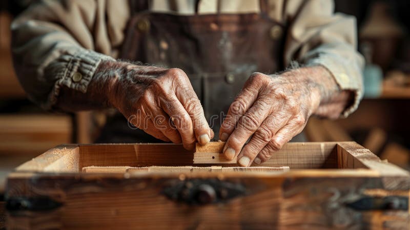 Elderly Person Working with Wood in a Workshop. Stock Image - Image of ...