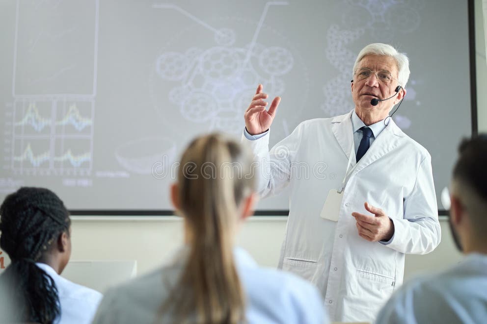 Senior Scientist Giving Presentation in Medical Classroom Stock Image ...