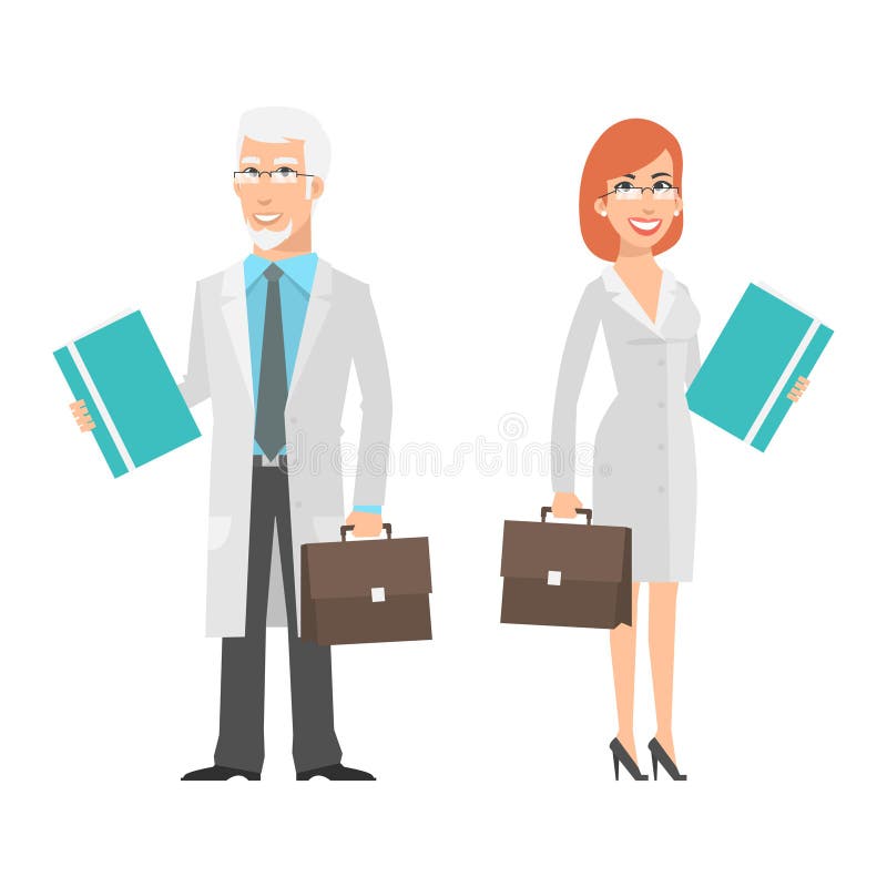Elderly Scientist and Young Woman Holding Suitcase Stock Vector ...