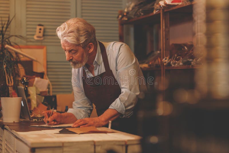 An Elderly Shoemaker at Work Stock Image - Image of hand, workshop ...