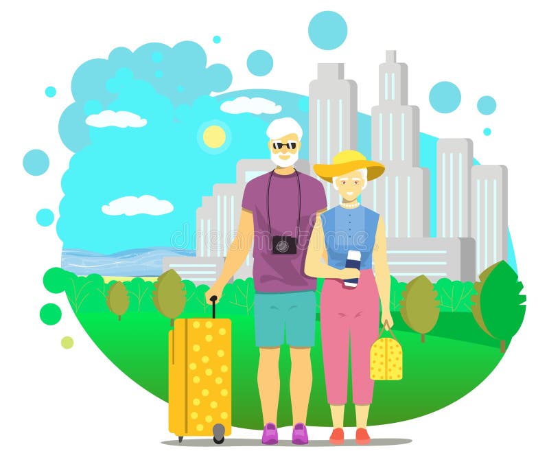 Elderly Travelers Cartoon Characters Enjoying Trip in Foreign Country ... Elderly Travelers Cartoon Characters Enjoying Trip in Foreign Country ...