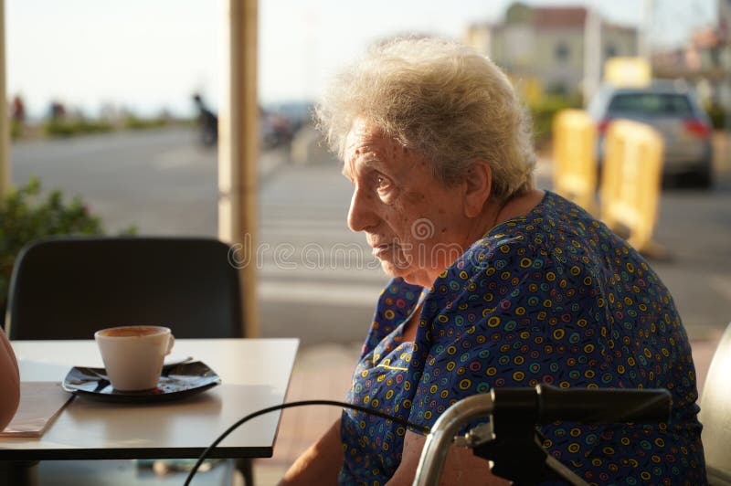 Elderly White Woman Disabled on the Street Stock Photo - Image of ...