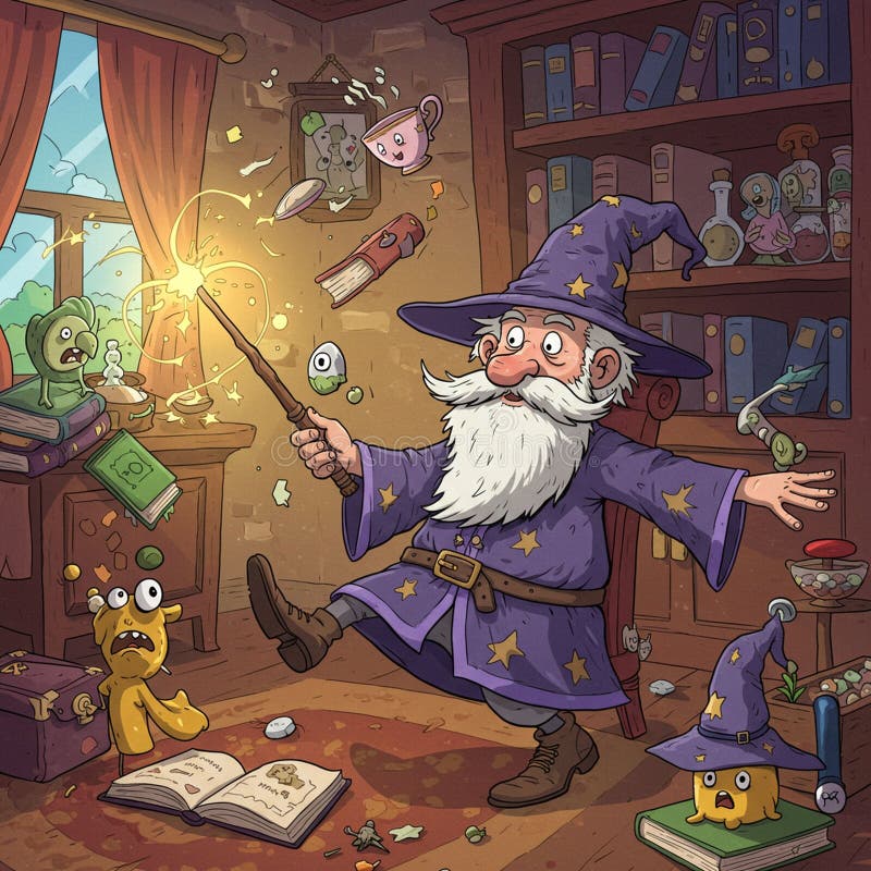Elderly Wizard with a Long White Beard and Purple Starry Robes Animate ...