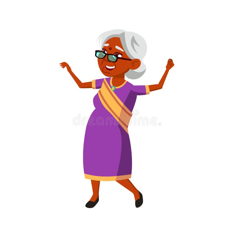 Elderly Woman Dancing Indian National Dance Vector Stock Illustration