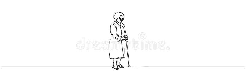 Elderly Woman Drawn in One Line Style. Vector Illustration Stock Vector ...
