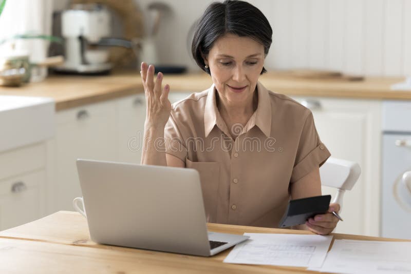 Elderly Woman Have Problems Pay Bills or Taxes Stock Image - Image of ...