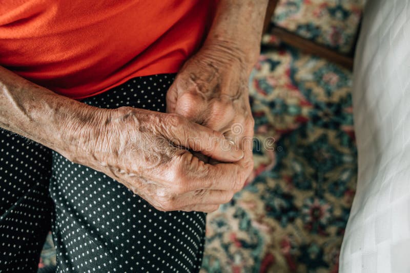 An Elderly Woman in Her 80`s with Hands Clasped Together Stock Image ...
