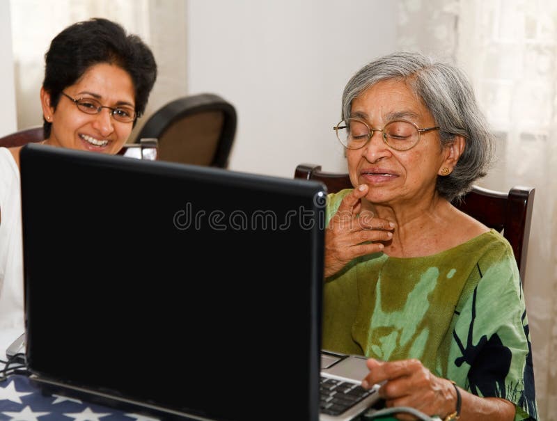 Asian Old Woman Using Computer Stock Photo - Image of computer, indoor ...
