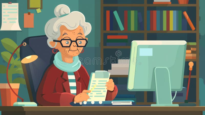 Elderly Woman Sending Text Messages Using a Computer Program ...