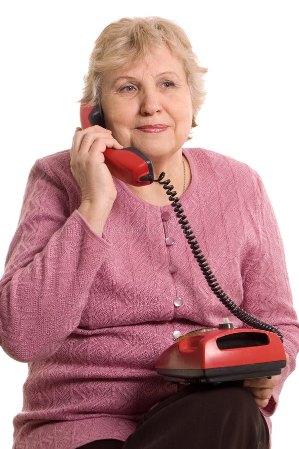 The Elderly Woman Speaks on the Phone Stock Photo - Image of background ...