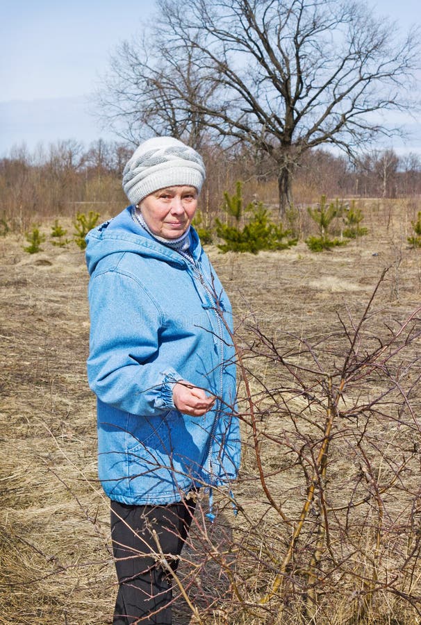 Elderly Woman in a Spring Forest Stock Photo - Image of white, happy ...