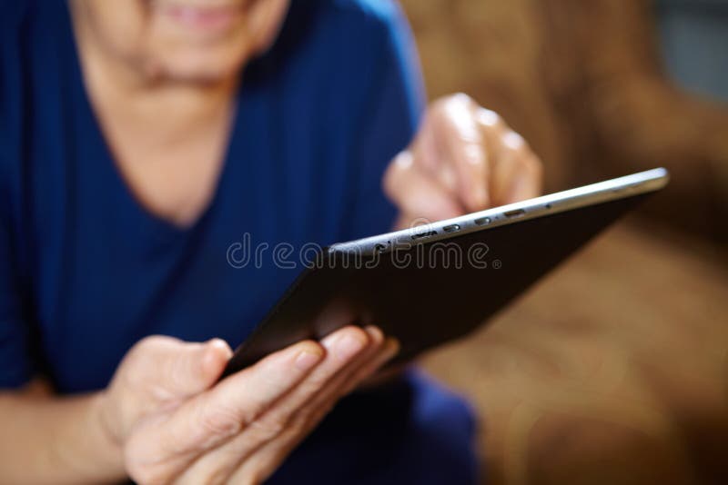 Elderly Woman with Tablet Computer Stock Image - Image of email ...