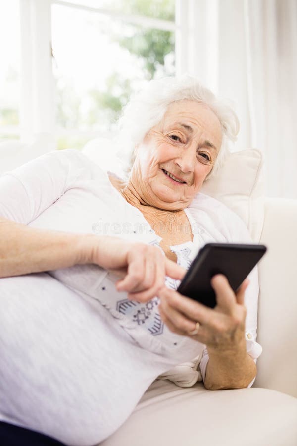 Elderly Woman Using Her Smartphone Stock Image - Image of holding ...