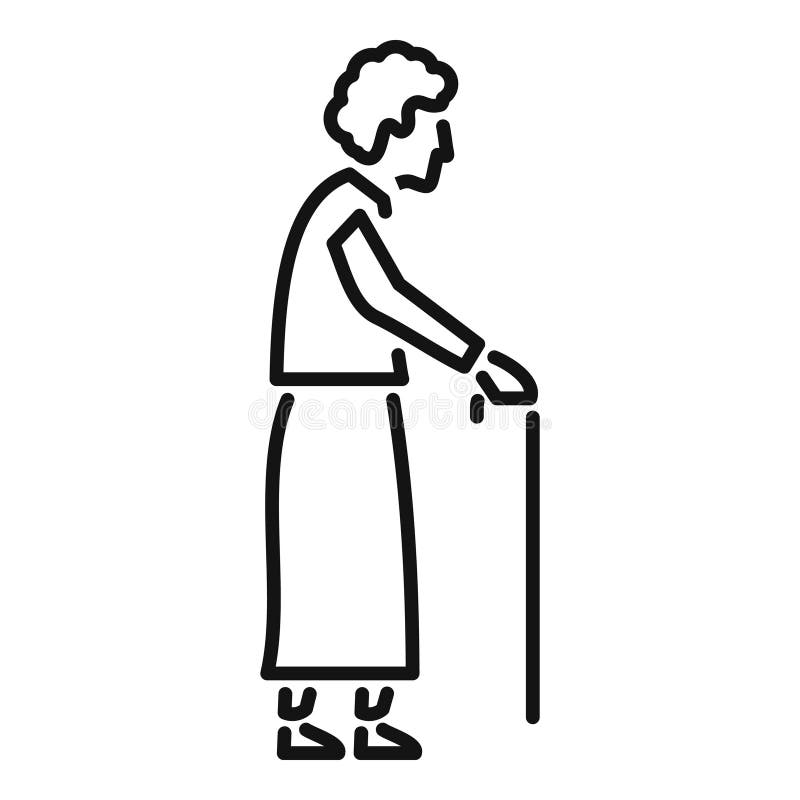 Elderly Woman Walking with Cane Side View Minimalist Illustration Stock ...