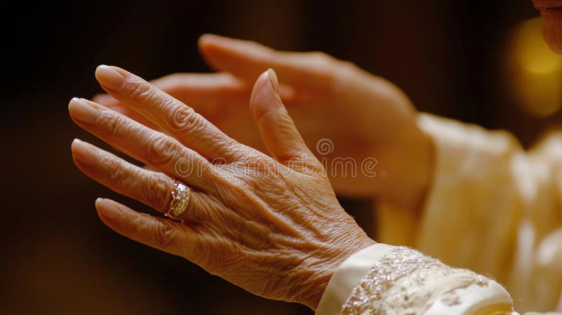 Elderly Womans Hands Raised in Prayer or Blessing Stock Illustration ...