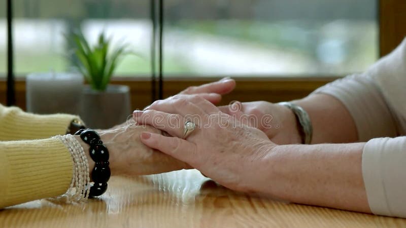 Elderly Women Friends, Hospital Bed and Holding Hands with Conversation ...