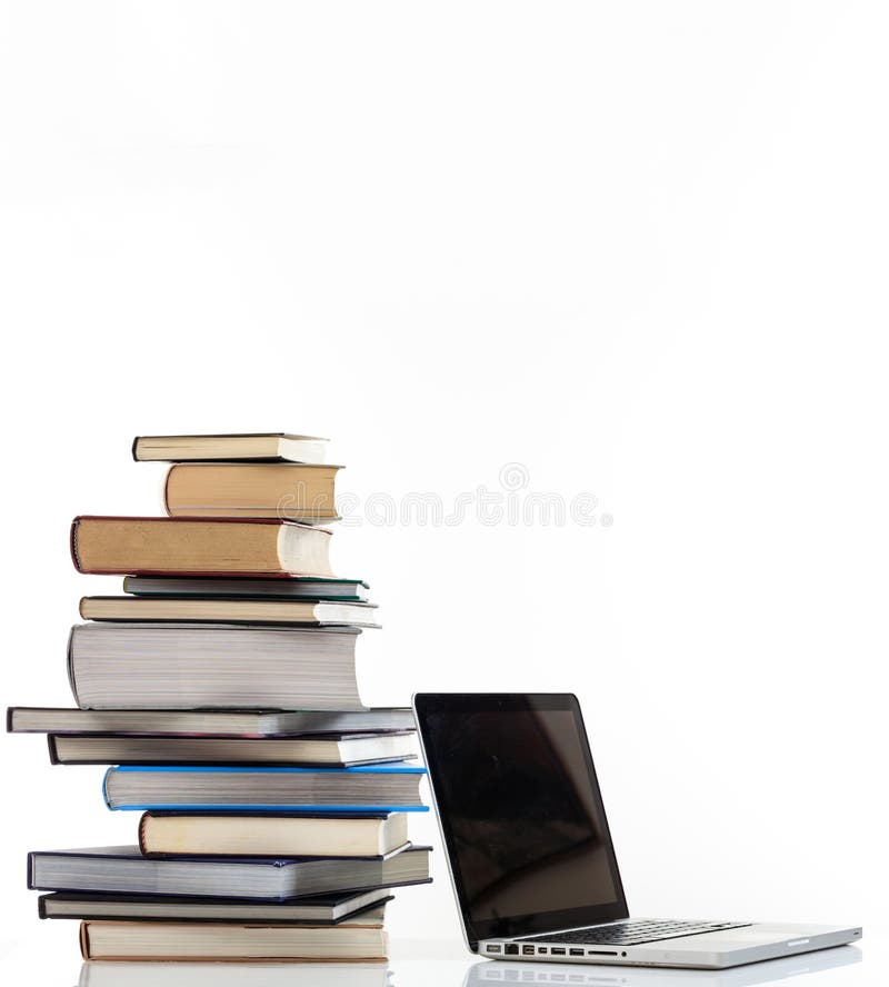 Elearning, Books Stack and a Laptop Isolated on White Background Stock ...