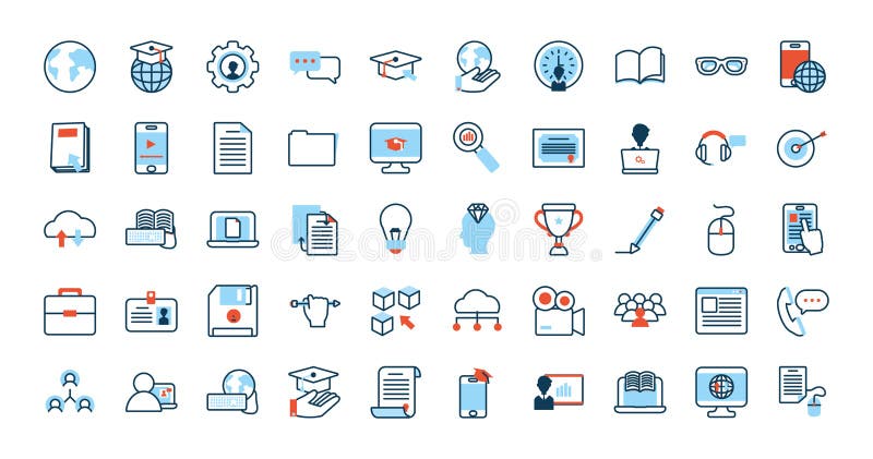 Elearning and Business Set Icons Stock Vector - Illustration of ...
