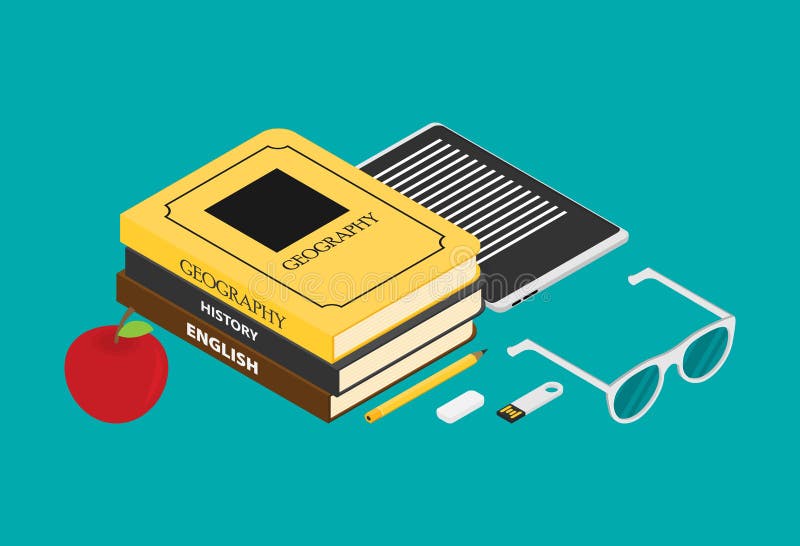 Elearning Isometric Design Concept with Stack of Books Vector ...