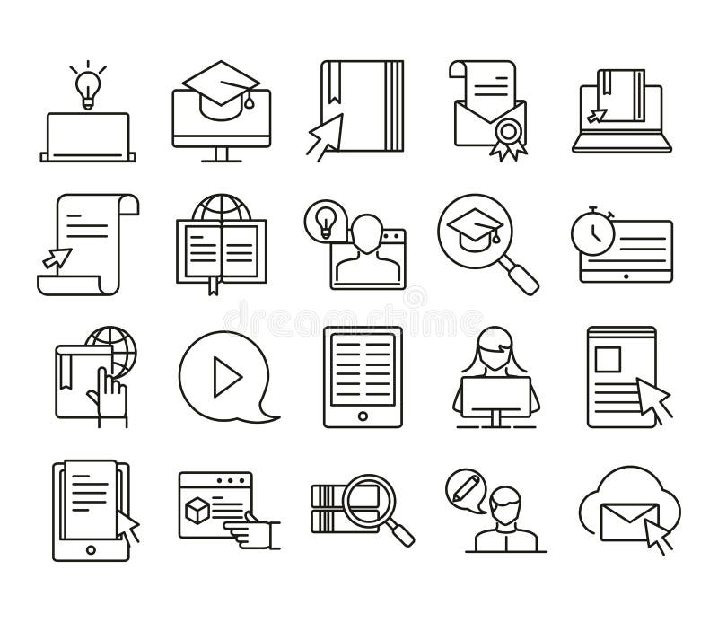 Elearning Online Education and Development Class Set Line Style Icon ...