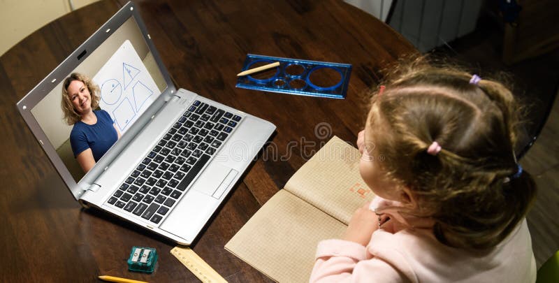 Elearning Online Study at Home, Kid Learning with Teacher by Laptop ...