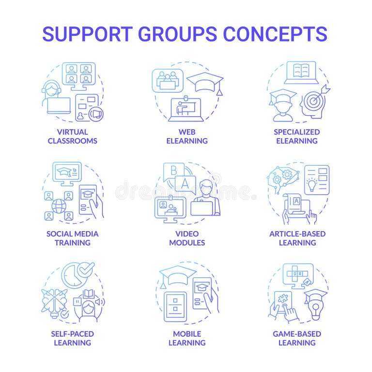 Elearning Platform and Technique Blue Gradient Concept Icons Set Stock ...