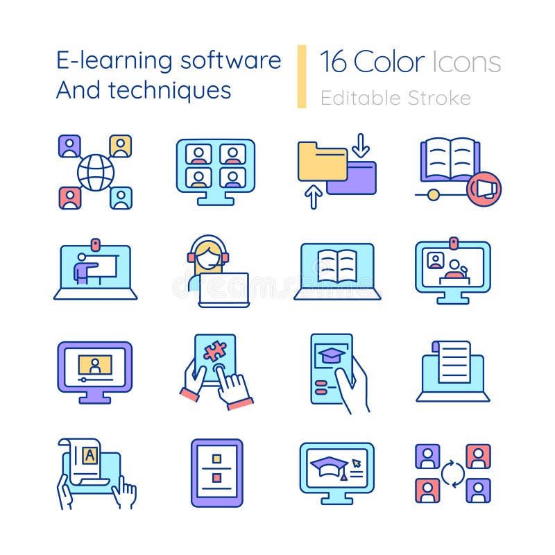 Elearning Software and Techniques RGB Color Icons Set Stock Vector ...