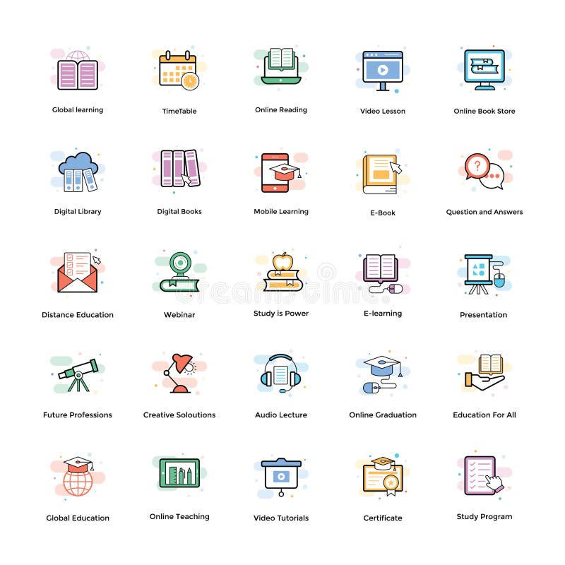 Pack of ELearning Flat Icons Stock Vector - Illustration of academic ...