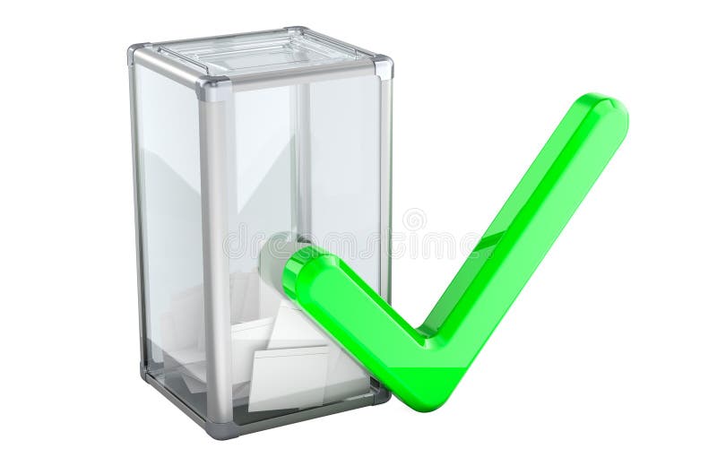 Election Ballot Box with Green Check Mark, 3D Rendering Stock ...