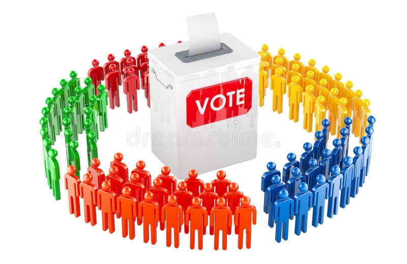 Election Ballot Box with Silhouettes, Figures of People in Circle. 3D ...