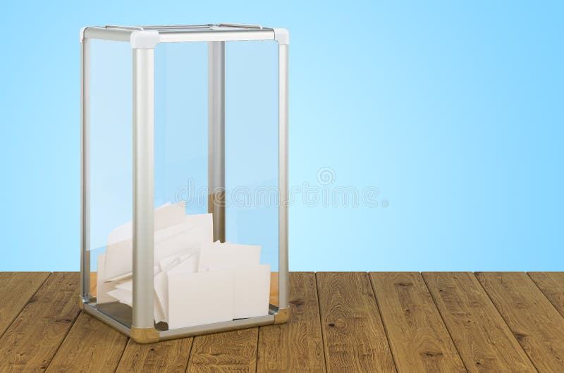 Election Ballot Box on the Wooden Table, 3D Rendering Stock ...