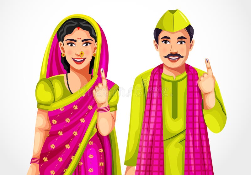 A Happy Indian Village Couple Showing Their Ink-marked Fingers after ...