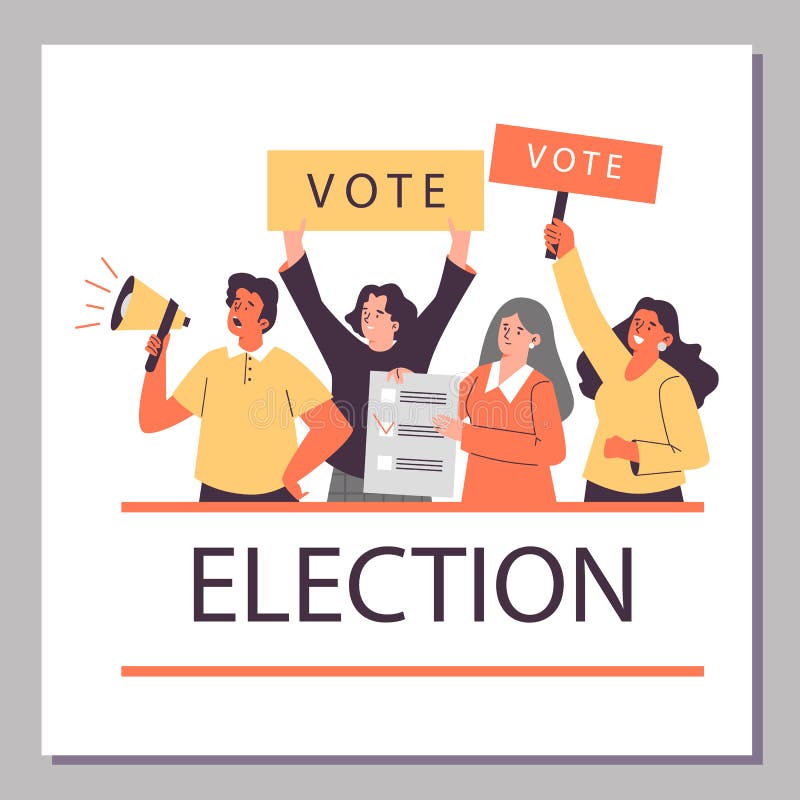 Election Poster Mockup with Group of Active Voting People Vector ...