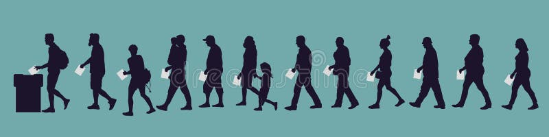 Election, Silhouette of People Voting. Crowd of Citizens and Voting Box ...