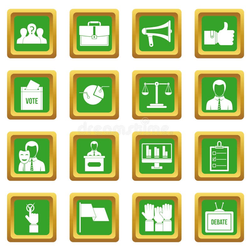 Election Voting Icons Set Green Stock Vector - Illustration of building ...