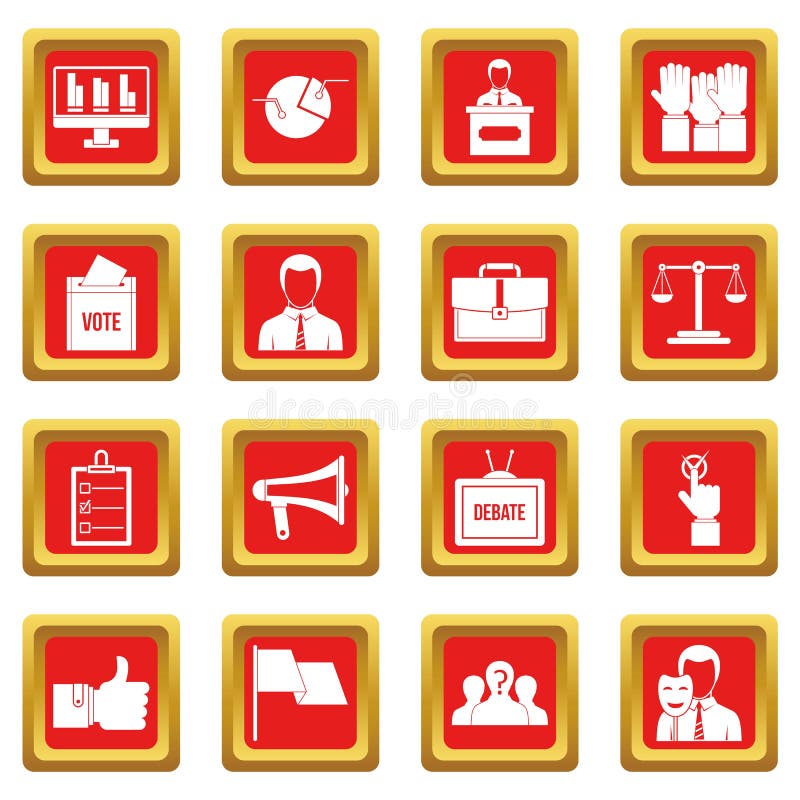 Election Voting Icons Set Red Stock Vector - Illustration of congress ...